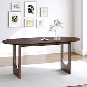 Dovelina Jessie Walnut Color Wood Double Pedestal Base 79 in. x 40 in. Oval Dining Table (Seats ...