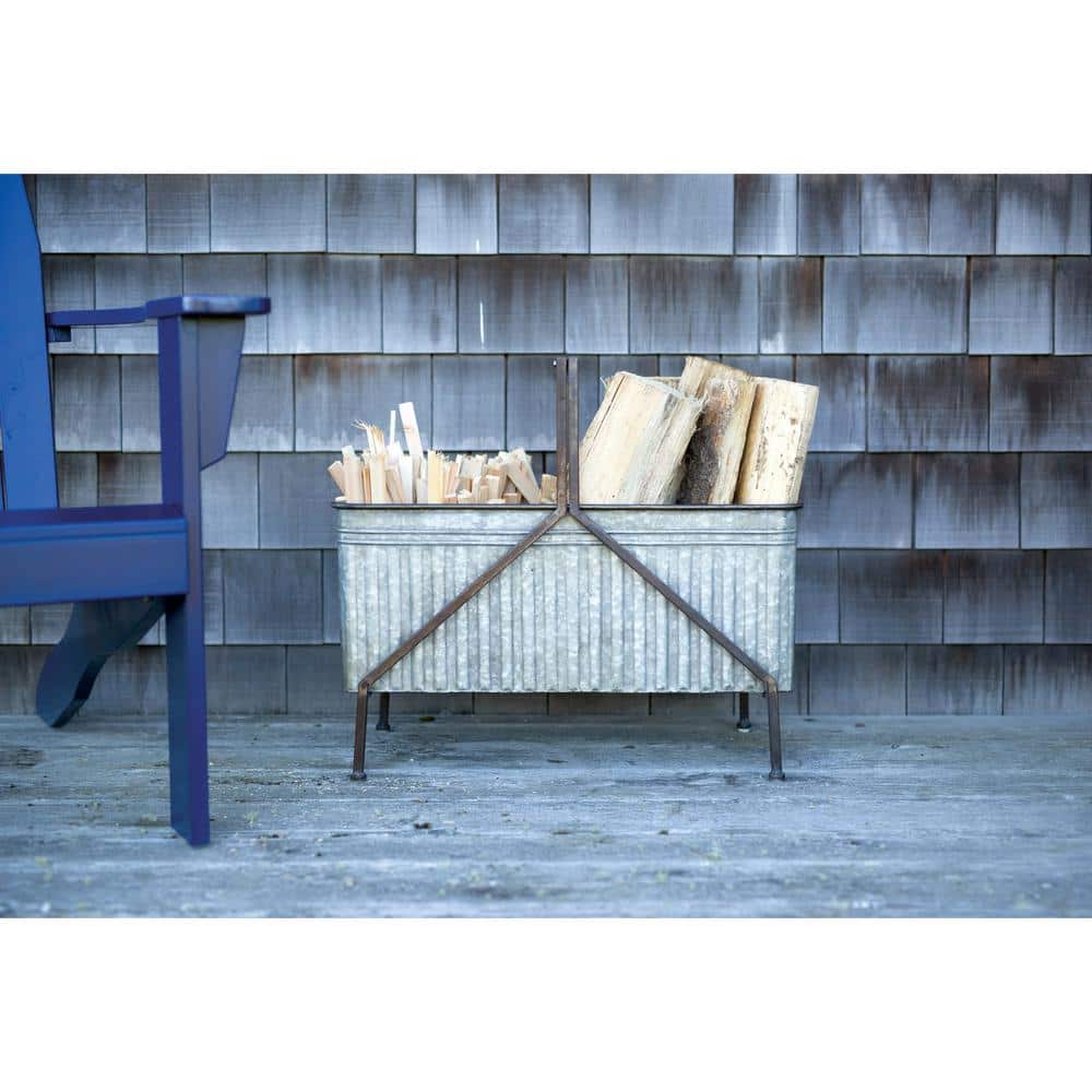 Storied Home Metal Basket on Stand with Handle DA6093 - The Home Depot