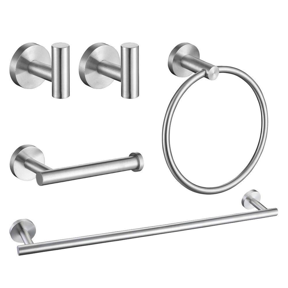 BYH build your home 5-Piece Wall Mount Stainless Steel Bathroom Towel Rack Set in Brushed Nickel ...