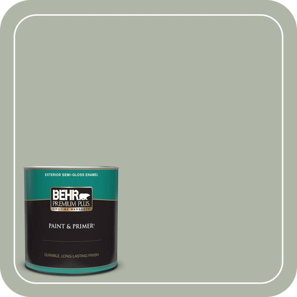BEHR PREMIUM PLUS 1 qt. #ICC-56 Green Tea Semi-Gloss Enamel Exterior ...