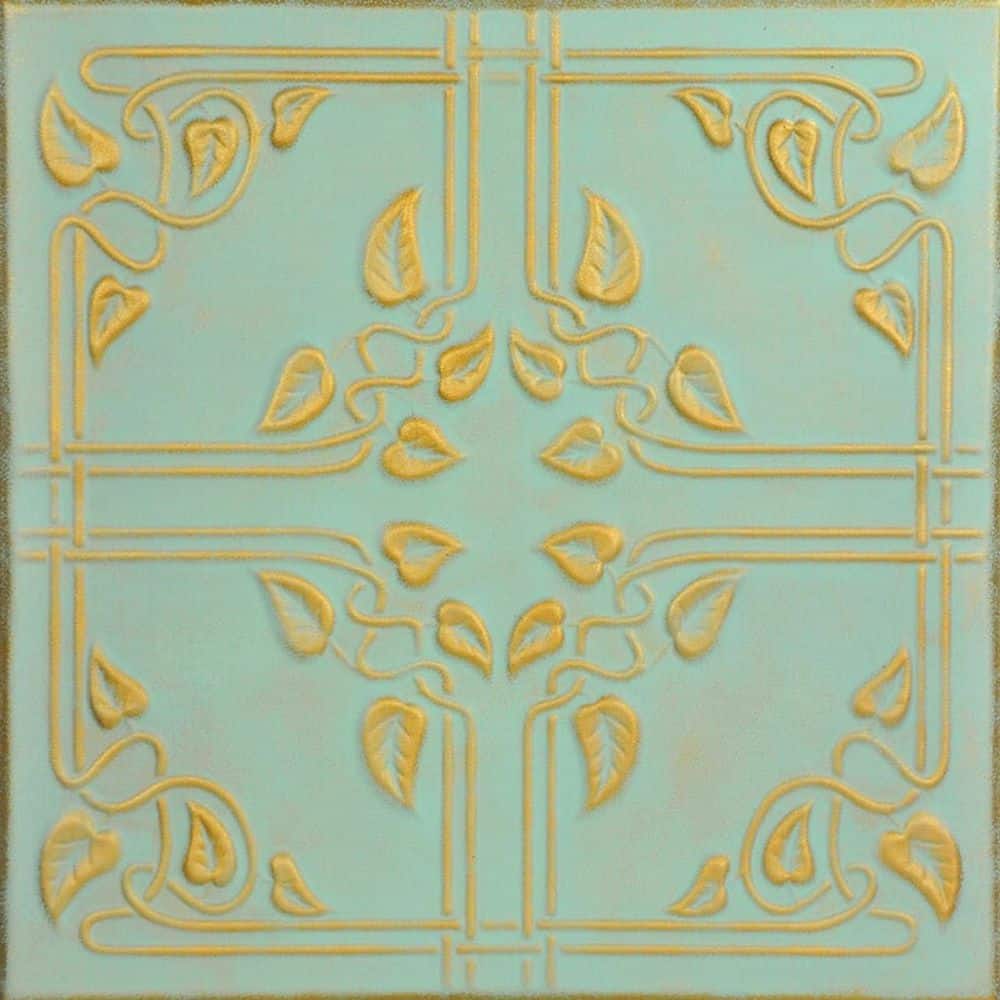 A La Maison Ceilings Ivy Leaves Gold Moss 1.6 ft. x 1.6 ft. Decorative ...