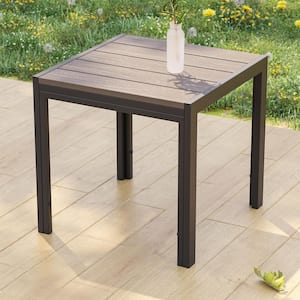 Sonkuki Patio Square Outdoor Side Table Metal Frame Wood Grain Top ...