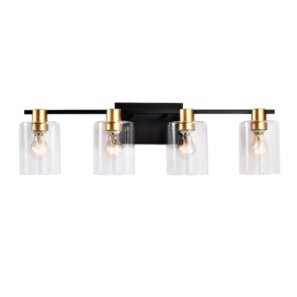 PUDO 29.53 in. Contemporary Gold 4-Light Barthroom Vanity Light with ...