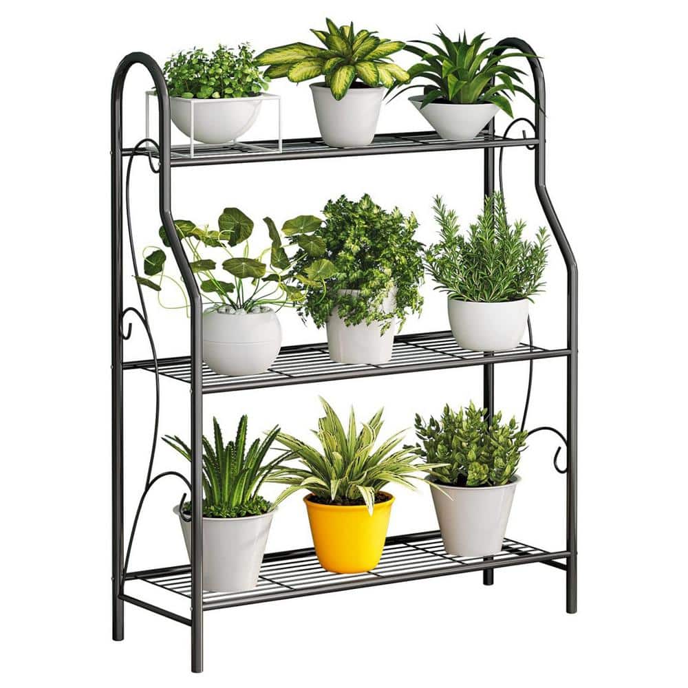 27.99*9.6*32.67 in Dark Gray Plant Stand Metal Corner Plant Shelf Racks ...