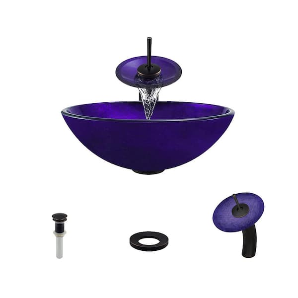 MR Direct Glass Vessel Sink in Foil Undertone Purple with Waterfall ...