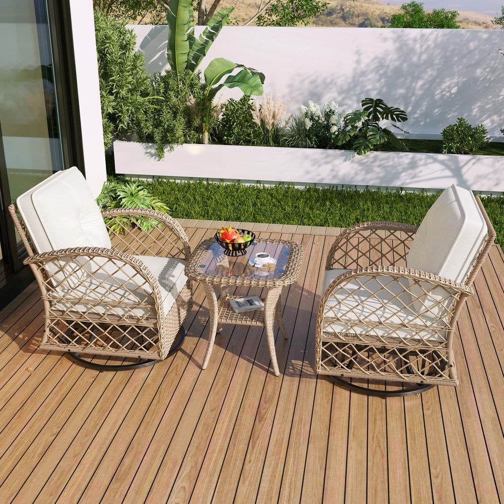 3-piece Wicker Outdoor Rocking Chair & Table Set Chat Set, 2-person ...
