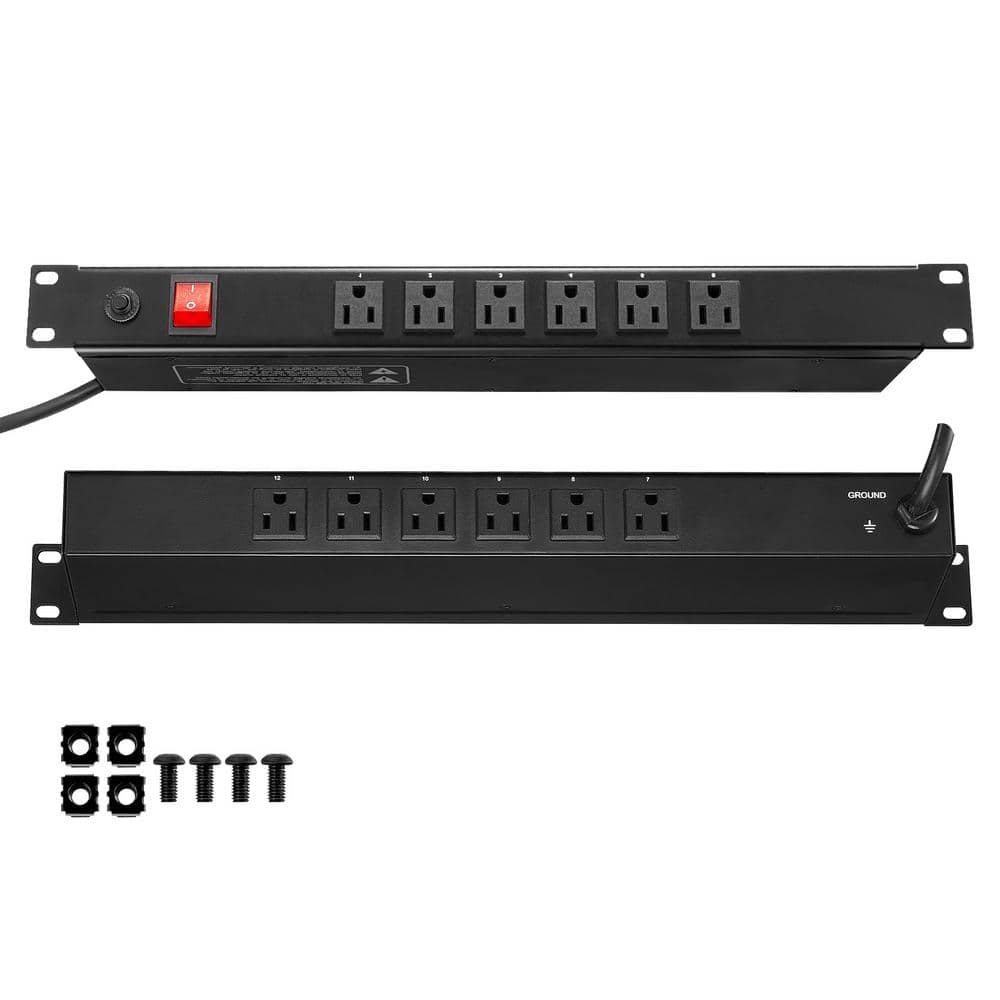 SVOPES 1U PDU, 12-Outlets Rack-Mount Power Strip, Surge Protection and ...