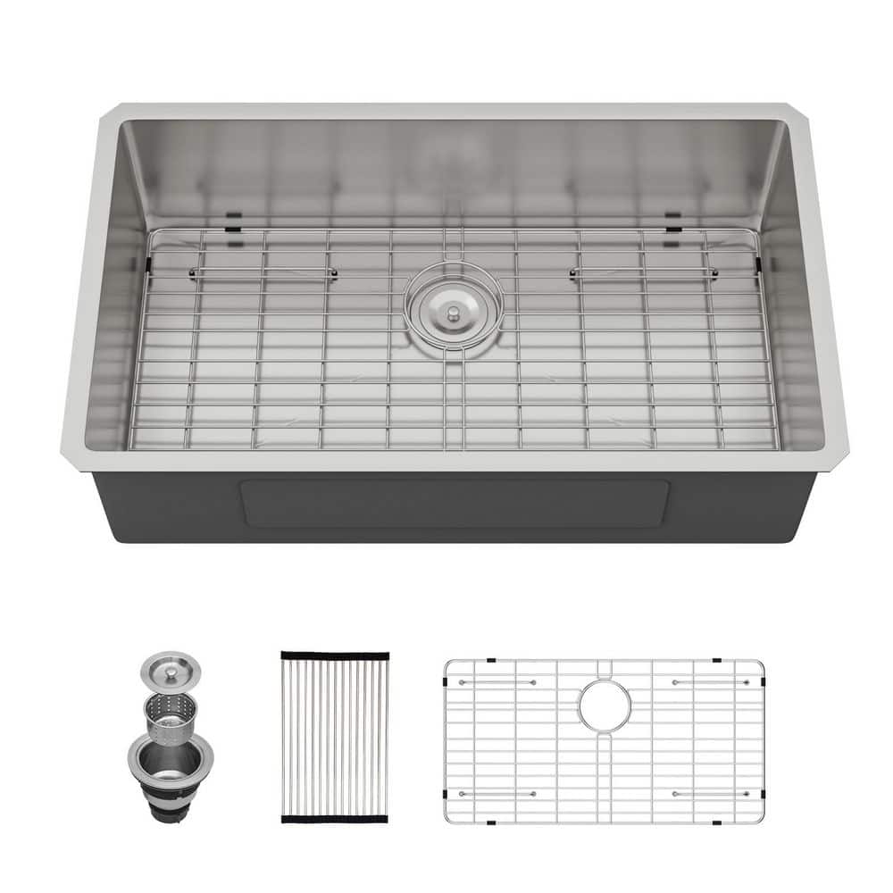 UKISHIRO 32 in. Undermount 16-Gauge Single Bowl Stainless Steel Kitchen ...