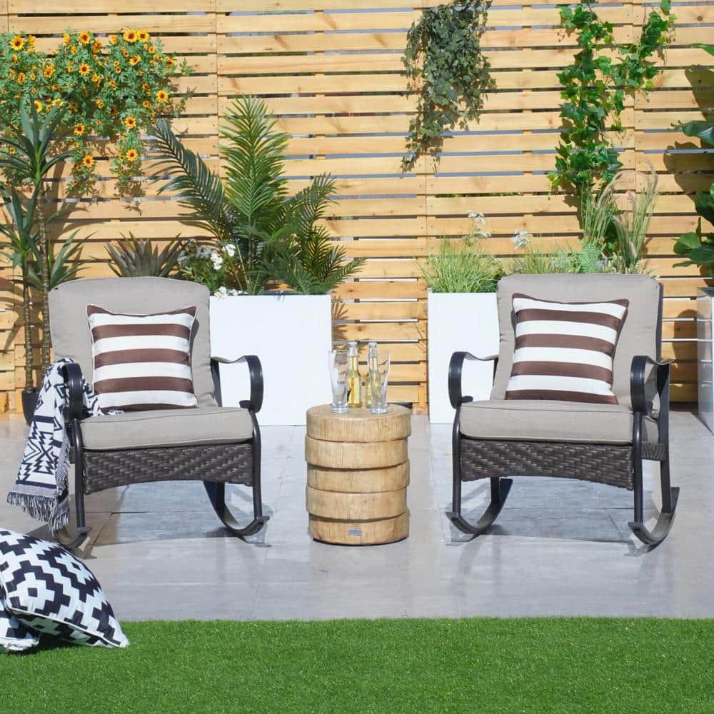 DIRECT WICKER Bella 3-Piece Metal Round Outdoor Bistro Set with Wood ...