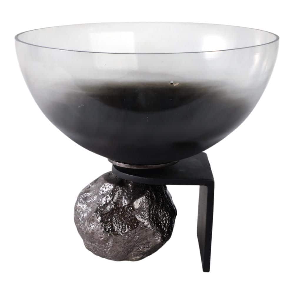 Liv & Skye Black 11 in. x 10 in. Glass Round Decorative Bowl On Rock ...
