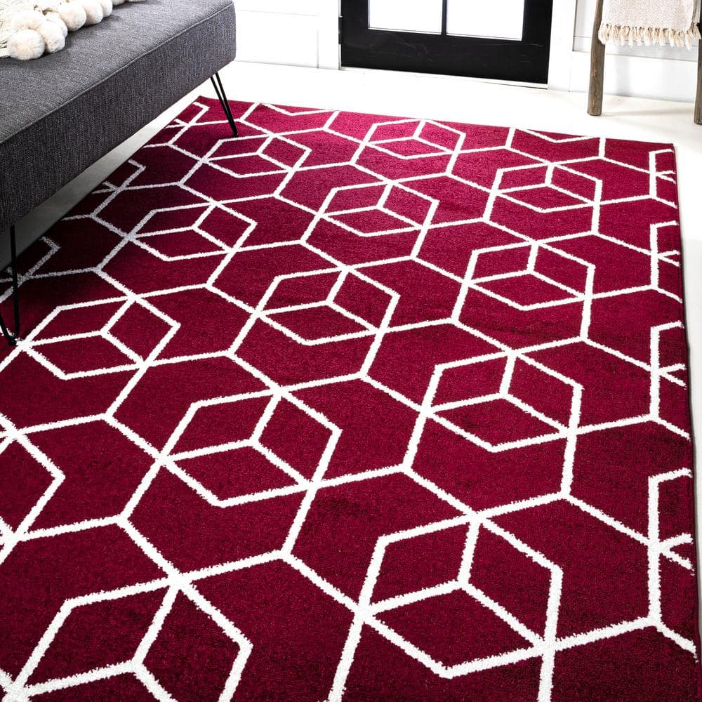 JONATHAN Y Tumbling Blocks Modern Geometric Red/White 8 ft. x 10 ft ...