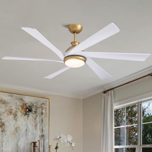 ANTOINE 64 in. Smart Indoor White Gold Color Changing Ceiling Fan with ...