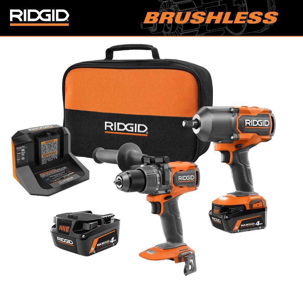 RIDGID 18V Brushless Cordless 4-Mode 1/2 in. Impact Wrench Kit w/ (2) 4 ...