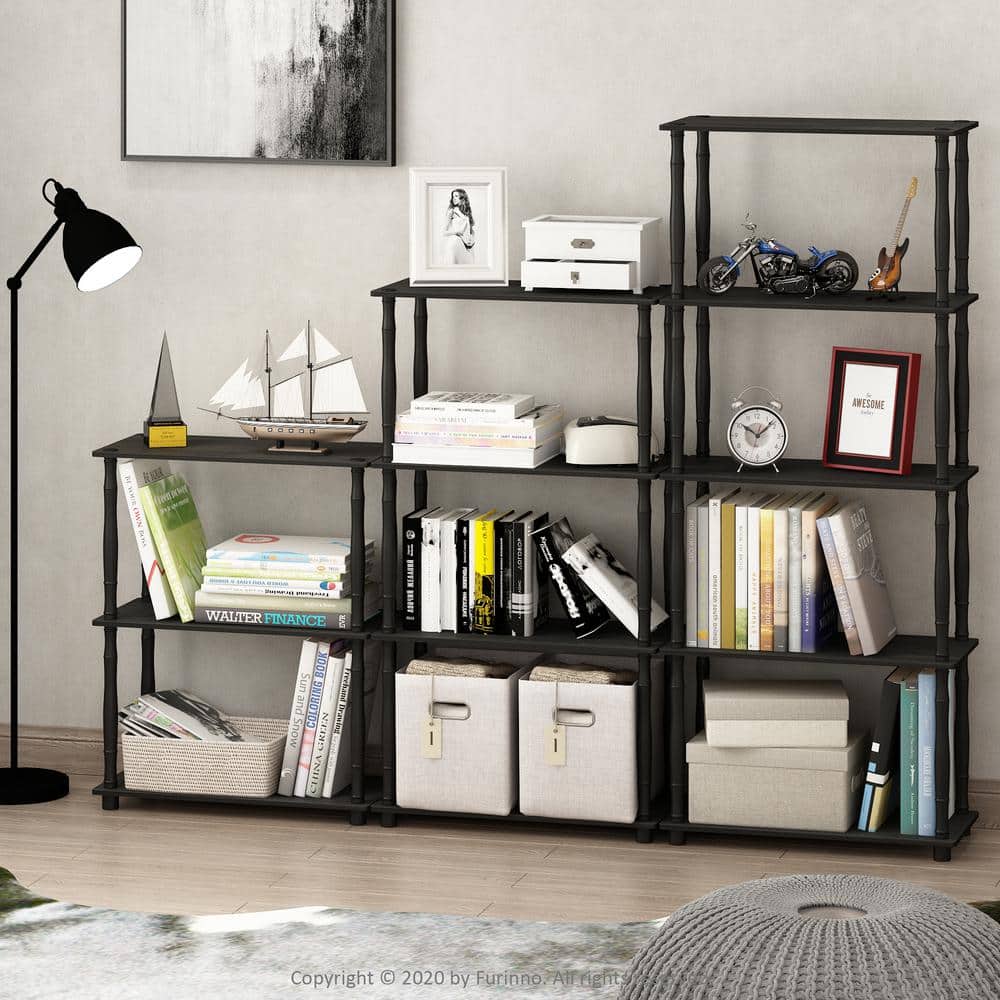 Furinno 57.4 in. Tall Americano/Black Wood 5-Shelves Etagere Bookcases ...