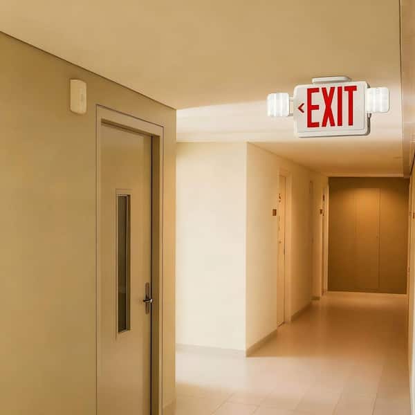 Honbei 50-Watt Equivalent 120-277-Volt Integrated LED Red Exit Sign ...