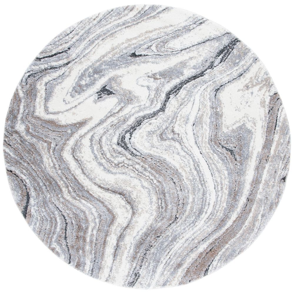 SAFAVIEH Cyrus Shag 7 ft. x 7 ft. Gray/Beige Marble Wavy Round Area Rug ...