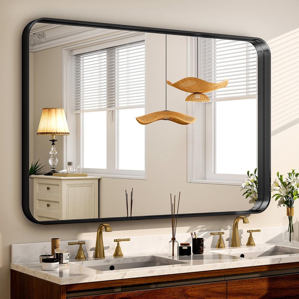 XRAMFY 30 in. W x 48 in. H Rectangular Modern Aluminum Framed Rounded ...