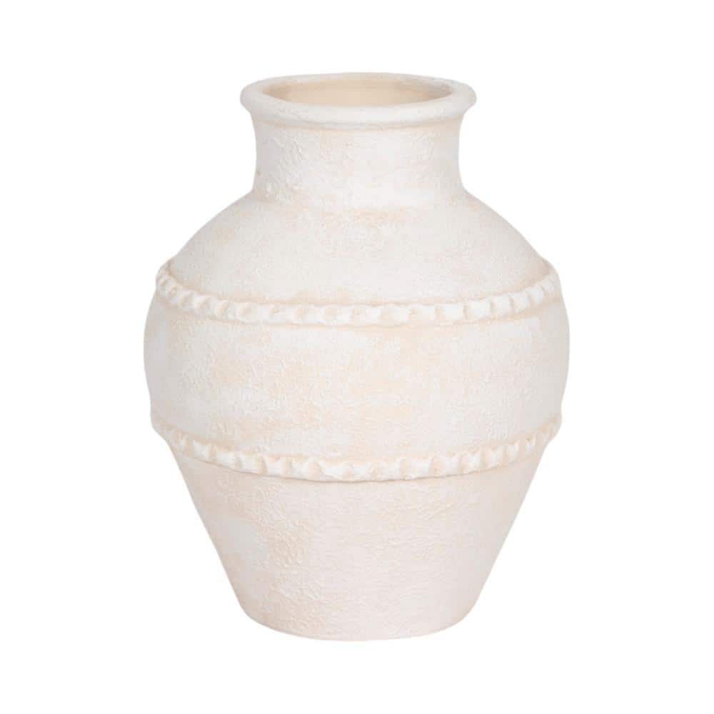 Liv & Skye 12 in. Ivory Ceramic Round Traditional Decorative Vase 20751 ...
