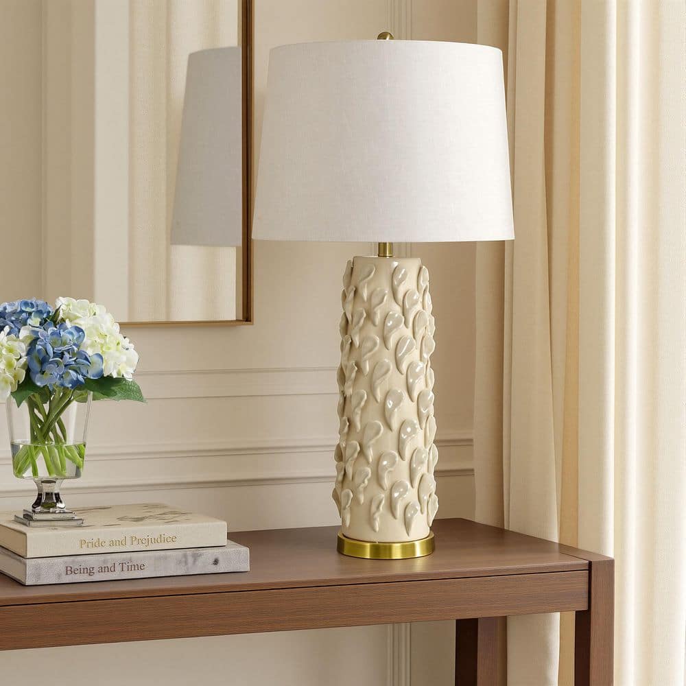 StyleCraft 33.5 in. Cirri Cream Modern Table Lamp for Living Room with ...