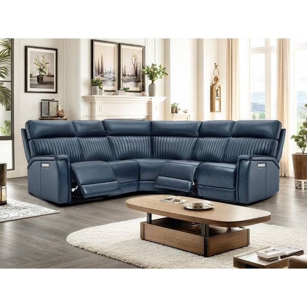 Ellesophas Cole 105 in. Genuine Leather Power Recliner Sectional Sofa ...
