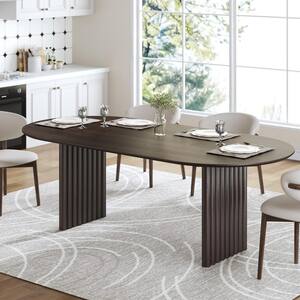 Lirago Oval Walnut Solid Wood 67 in. Kitchen Tables Double Pedestal ...