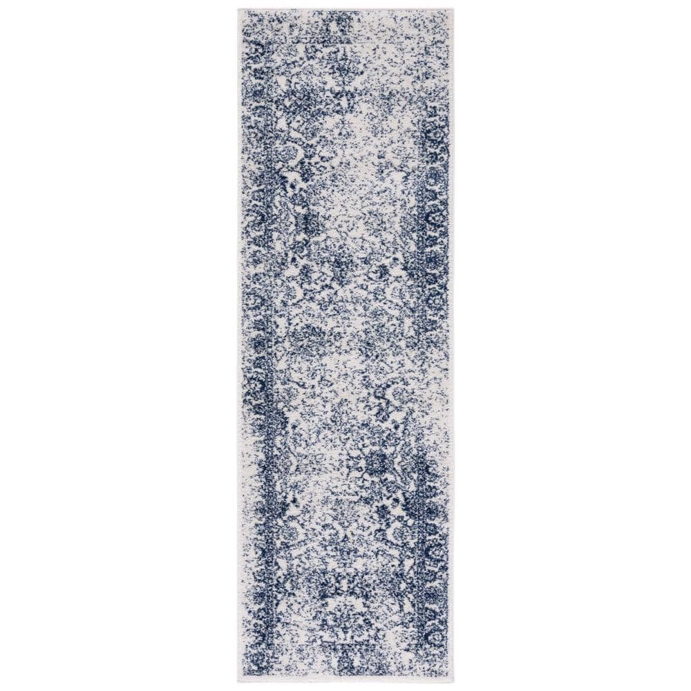 SAFAVIEH Adirondack Ivory/Navy 3 ft. x 12 ft. Border Distressed Runner ...