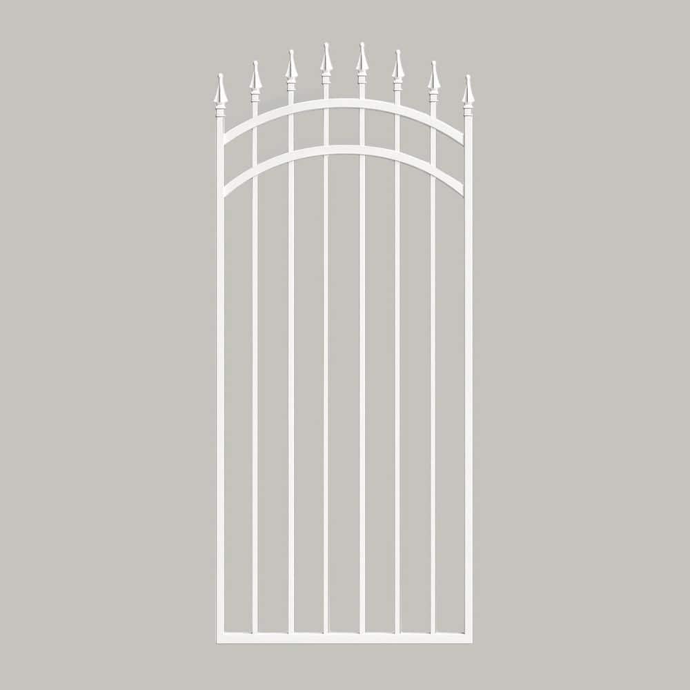 NUVO IRON Glossy White Arched Tiger Eye Steel Gate (33 in. W x 68 in. H ...