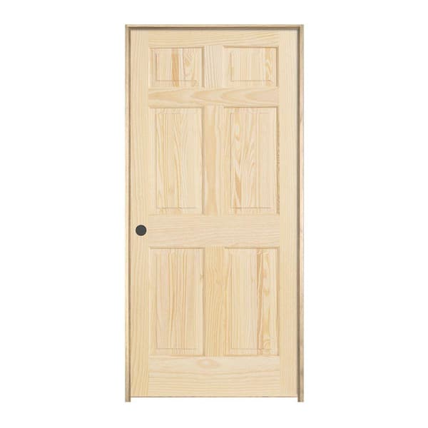 JELD-WEN 30 in. x 80 in. Pine Unfinished Right-Hand 6-Panel Wood Single ...