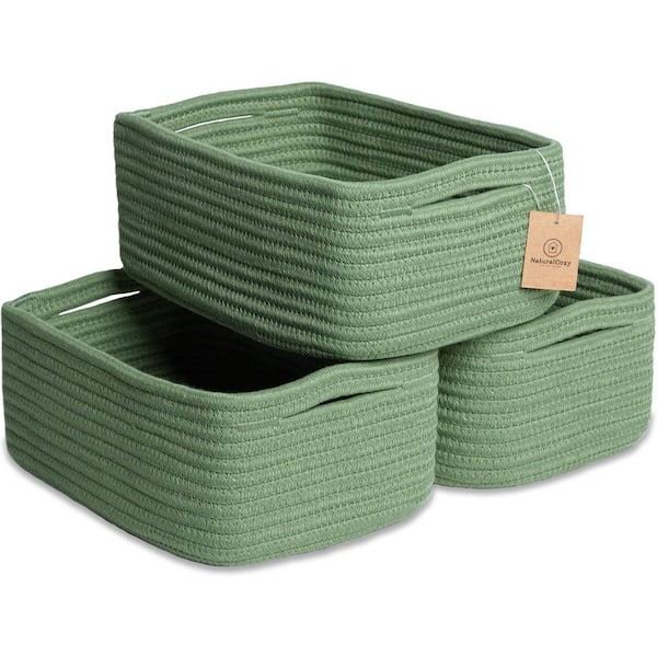 3-Pack 11.8 in. x 8 in. x 4.5 in. Green Rectangle Cotton Rope Storage ...