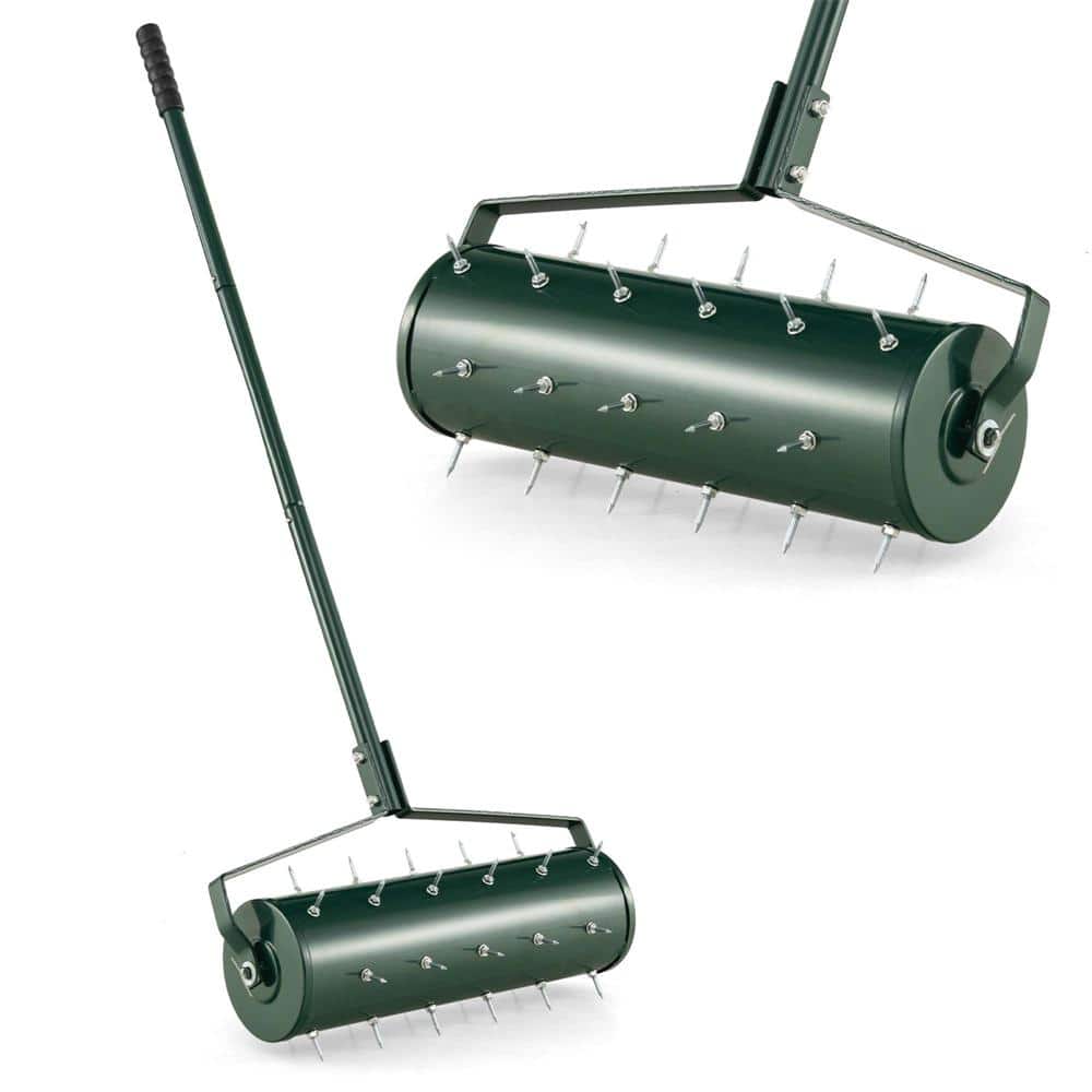 Costway 21 in. Manual Lawn 36-Tine Spike Aerator Rolling Push Grass ...