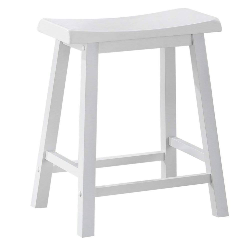 Benjara 24 in. White Wooden Backless Counter Height Stool with Saddle ...