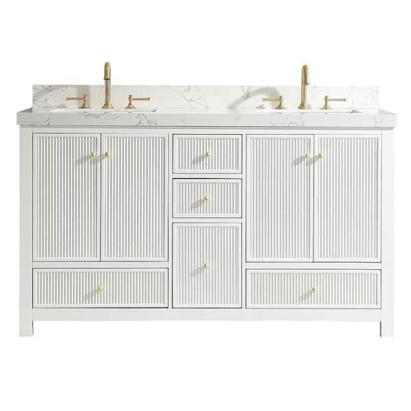 SUPREME WOOD LILY 60 in. W x 22 in. D x 35.4 in. H Bath Vanity in White ...