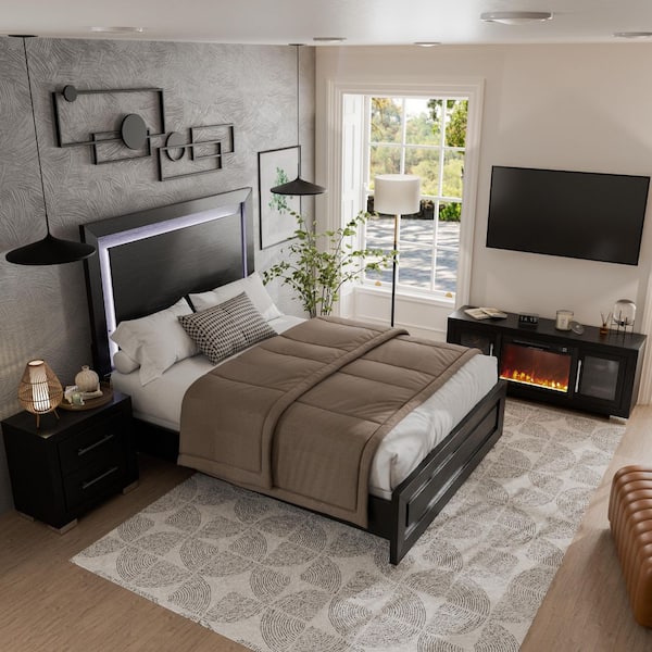 Furniture of America Fairhart 3-Piece Black Wood Queen Panel Bedroom ...