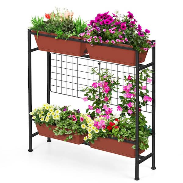 Oumilen 32. 4in, x 7. 2in. Red Plastic Pot and Metal Rack Vertical ...