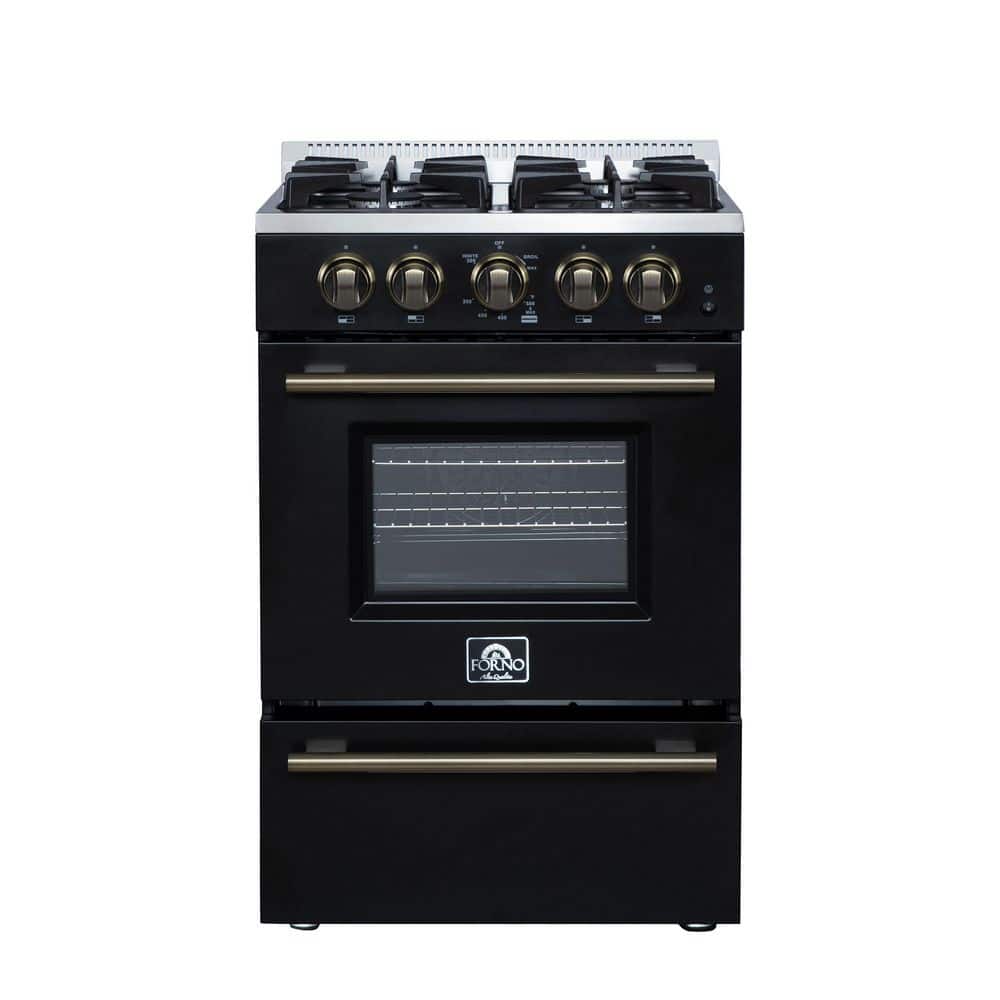 Forno Breno 24 Inch Freestanding Gas Range in Black with Antique Brass ...