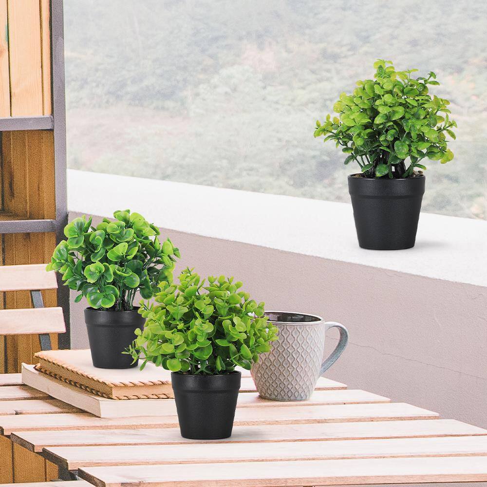 Oumilen 3 Pots 8.5 in. Green Mini Artificial Potted Plants HD-991-WELA ...