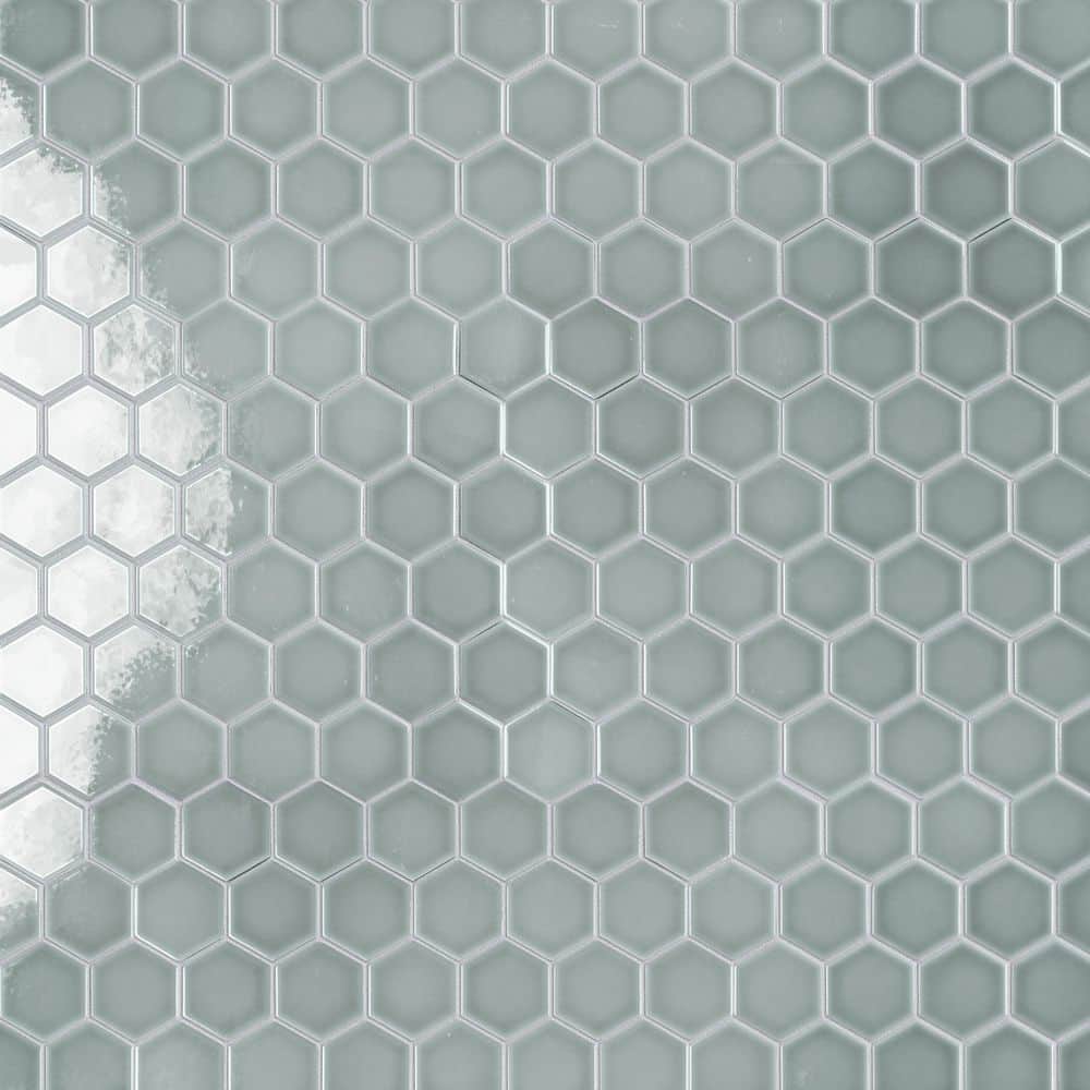 Merola Tile Tribeca 2 in. Hex Glossy Mist 11-1/8 in. x 12-5/8 in ...