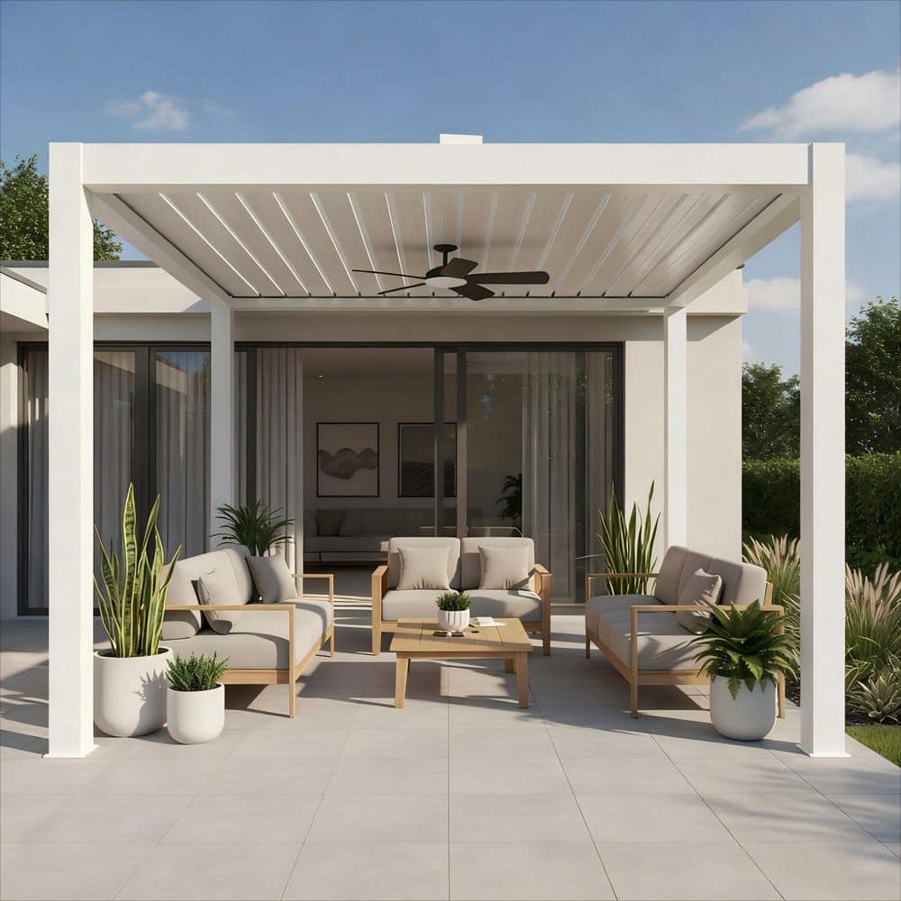 Mondawe 10 ft. x 13 ft. White Aluminum Outdoor Solar-Powered Electric ...