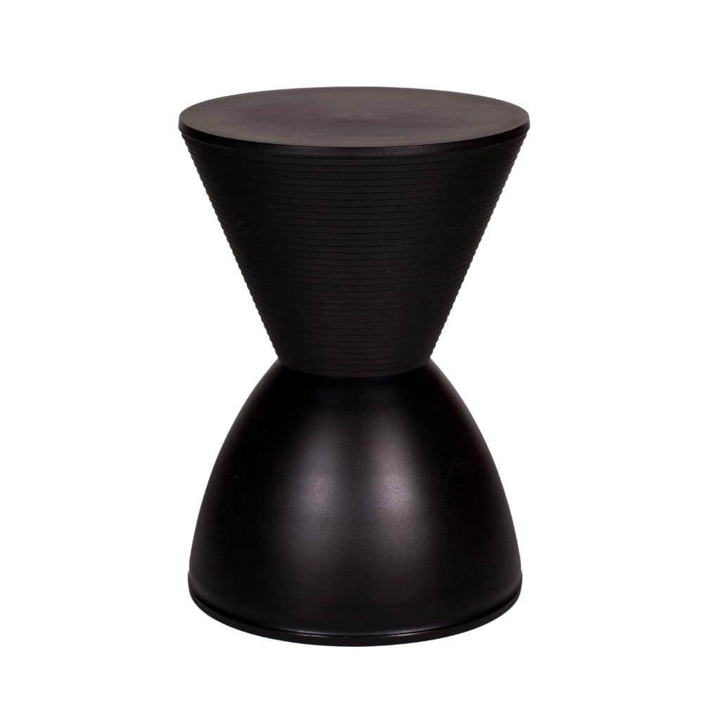 Benjara 12 in. Black Round Plastic Top End/Side Table with Hourglass ...