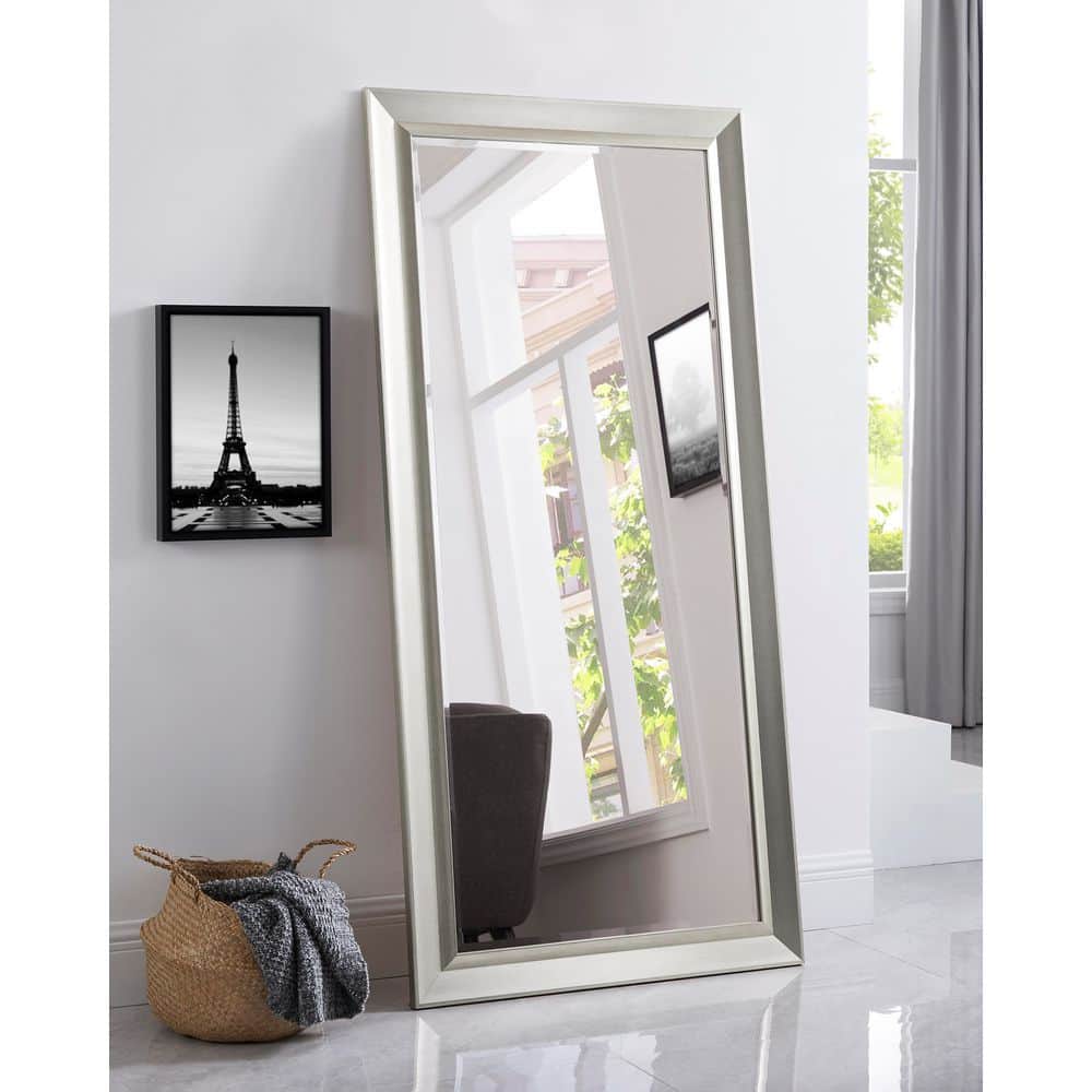 MAYKOOSH Champagne Brown 32 in. W x 66 in. H Rectangle Wood Full Length ...