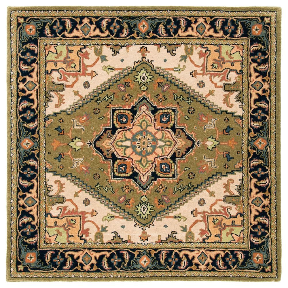 SAFAVIEH Heritage Green/Light Brown 4 ft. x 4 ft. Border Floral ...