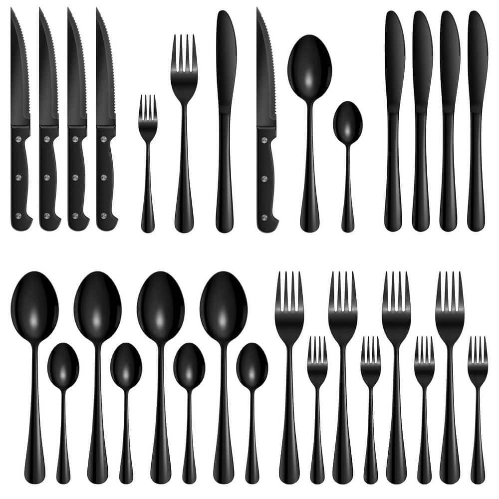 Velaze 24-Piece Black 18/8 Stainless Steel Flatware Set Service for 4 ...