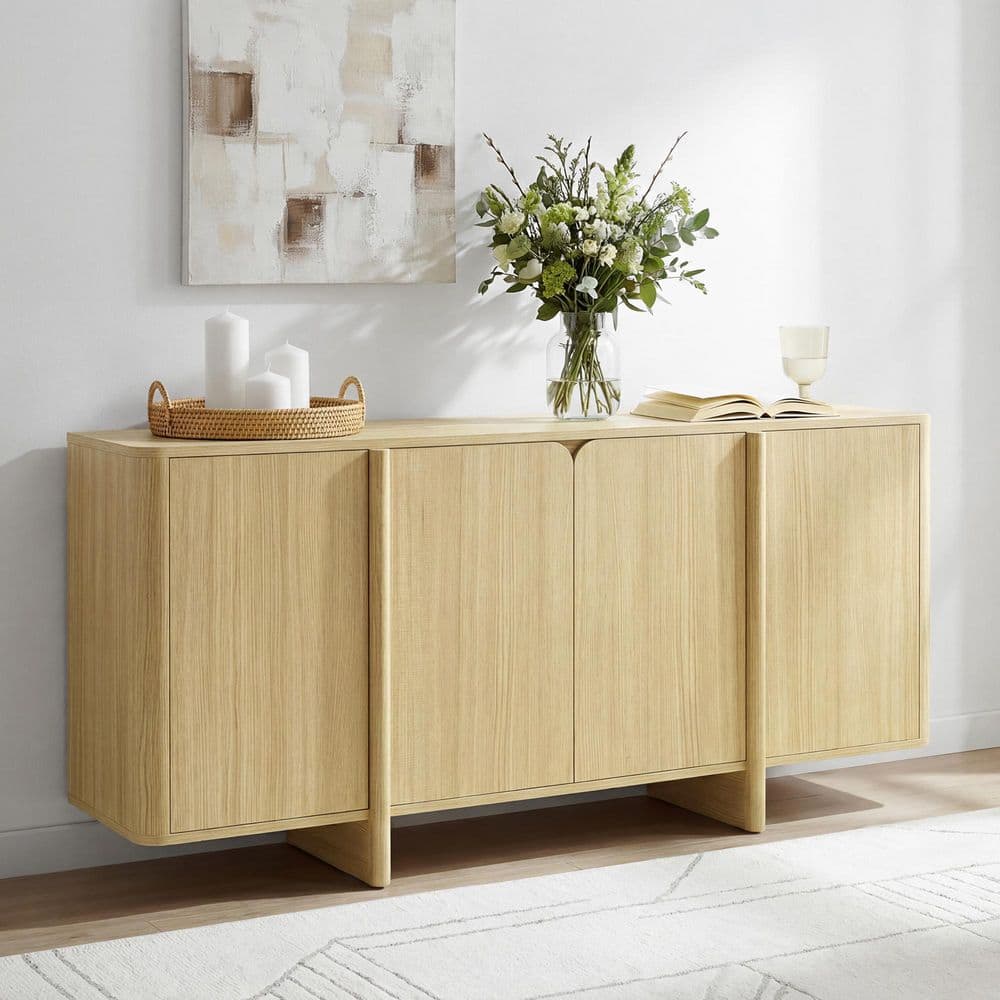 Spruce & Spring Liora Oak 66 in.4-door Wood Sideboard Buffet with ...
