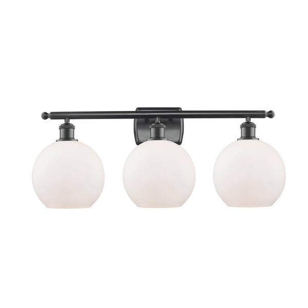 Innovations Athens 26 in. 3-Light Matte Black Vanity Light with Glass ...