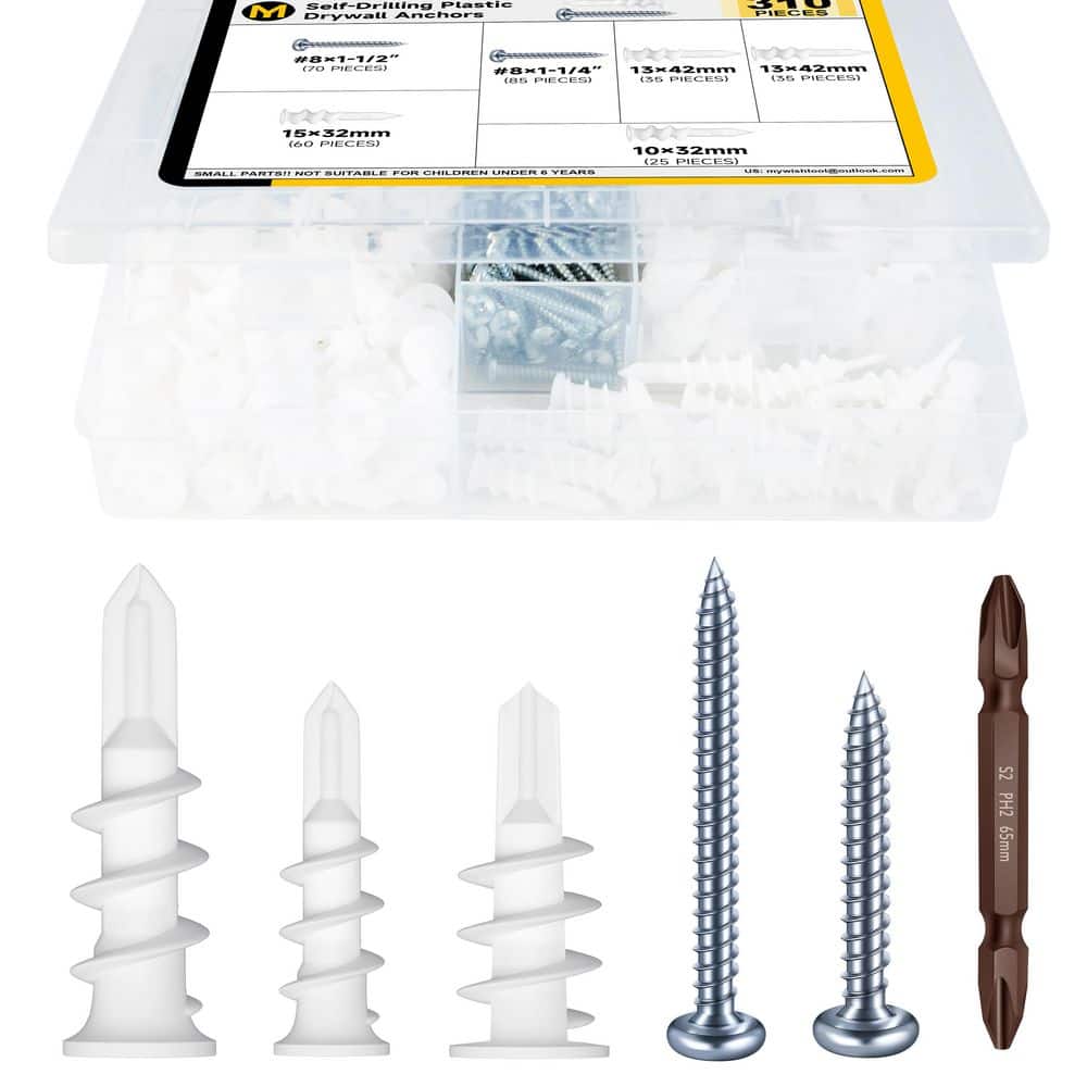 MYWISH Self Drilling Drywall Anchors and Screws for Drywall (310-Pack ...