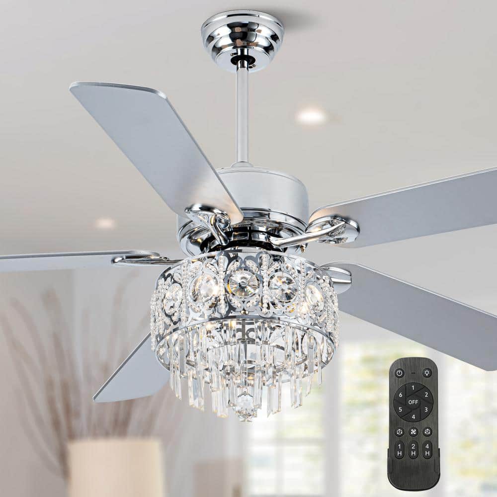 Bella Depot 52 in. Indoor Brushed Nickel Crystal Reversible Ceiling Fan ...