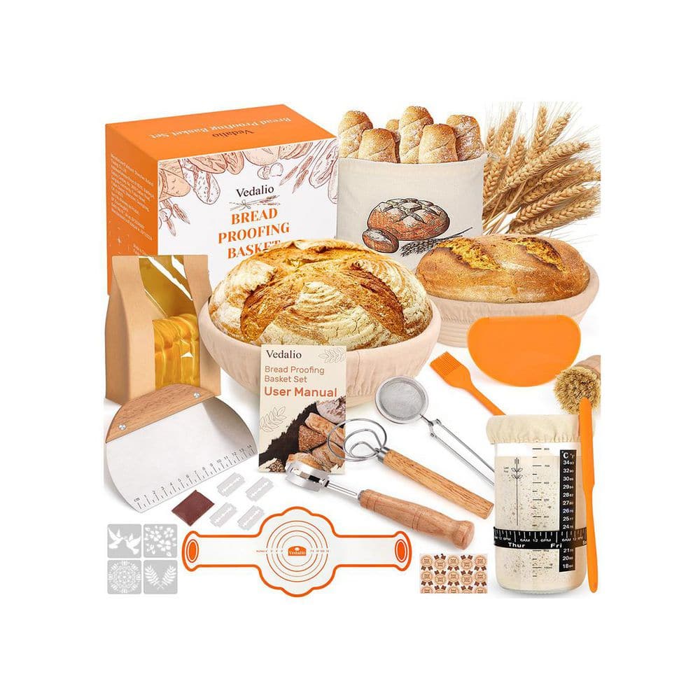 Sourdough Baking Kit with 9" Round & 10" Oval Proofing Baskets, Starter ...