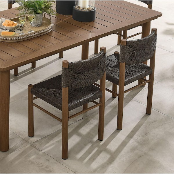 MODWAY Parkland Walnut Brown Outdoor Patio Rattan and Aluminum Dining ...