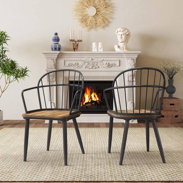 CHRISTOPHER KNIGHT HOME Loftia Modern Dining Chairs with Metal Legs Light Birch Black Set of 2 117835
