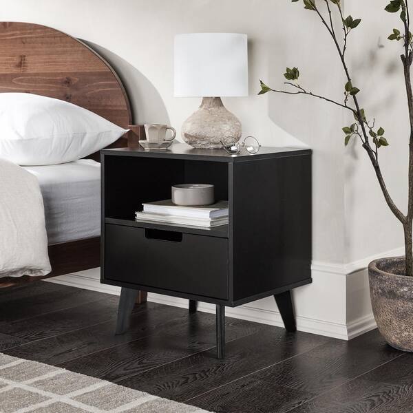 Reviews for Welwick Designs 1-Drawer Black Wood Mid-Century Modern ...